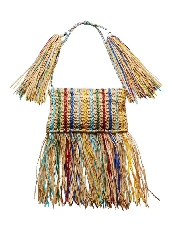 Patrizia Pepe Striped Fringed Shoulder Bag - Neutrals