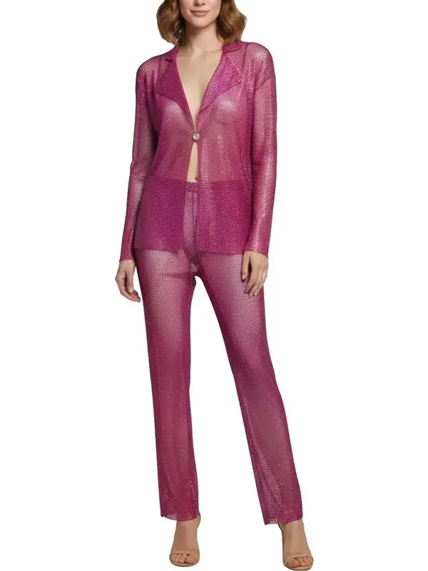 SANTA BRANDS Mesh Rhinestone Embellished Trousers Set - Pink