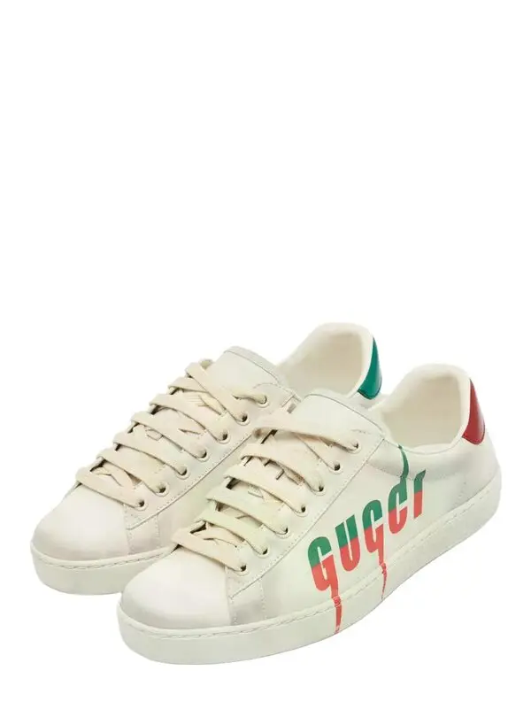 Gucci Ace Blade-print Leather Sneakers - Neutrals