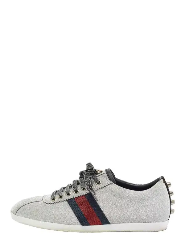 Gucci Glittered Web Stripe Studded Sneakers - Silver