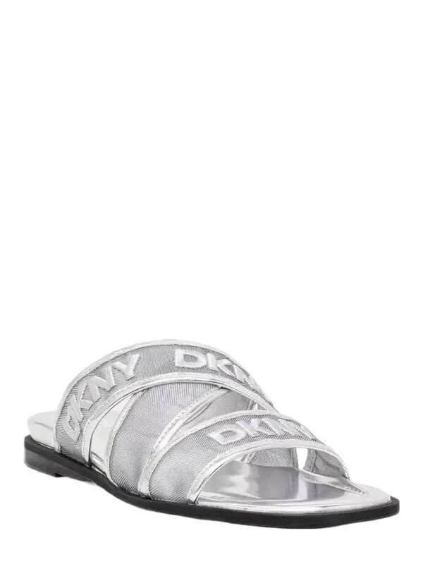 Dkny Cerelia Logo-embroidered Crossover-strap Slides - Silver