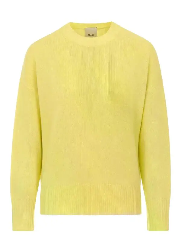 ALLUDE Cashmere Crew Neck Long Sleeve Sweater - Yellow