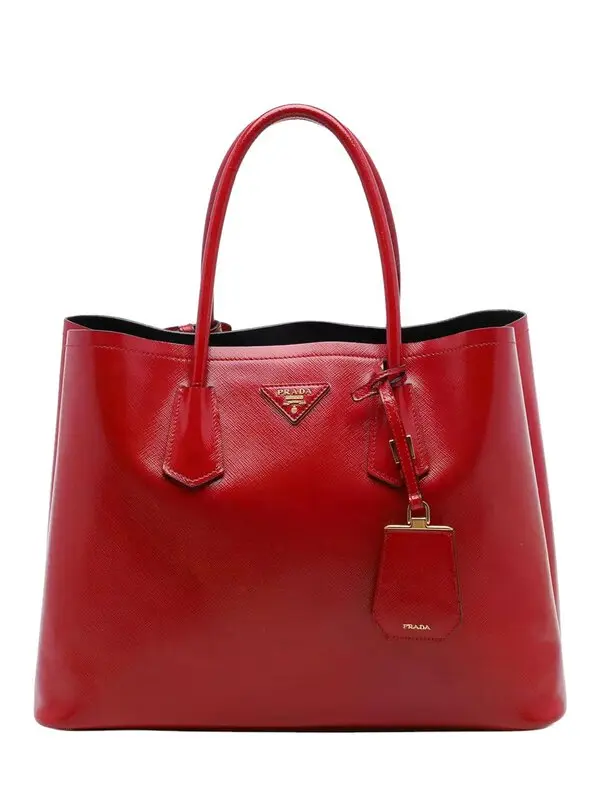 Prada Saffiano Vernice Double Satchel - Red