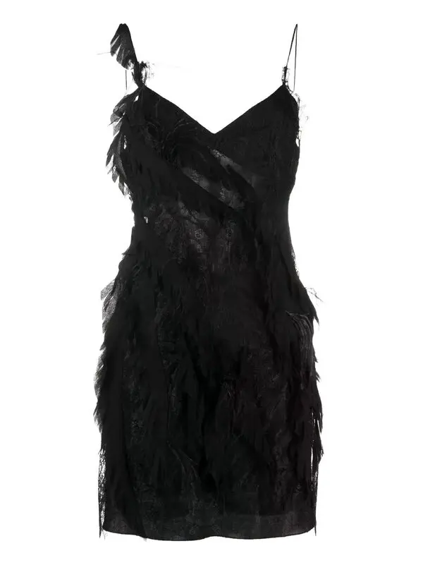 Alberta Ferretti Silk Feather Embellished Minidress - Black