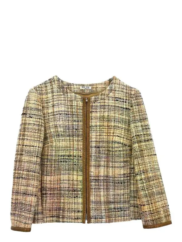 Miu Miu Zip-up Tweed Jacket - Neutrals