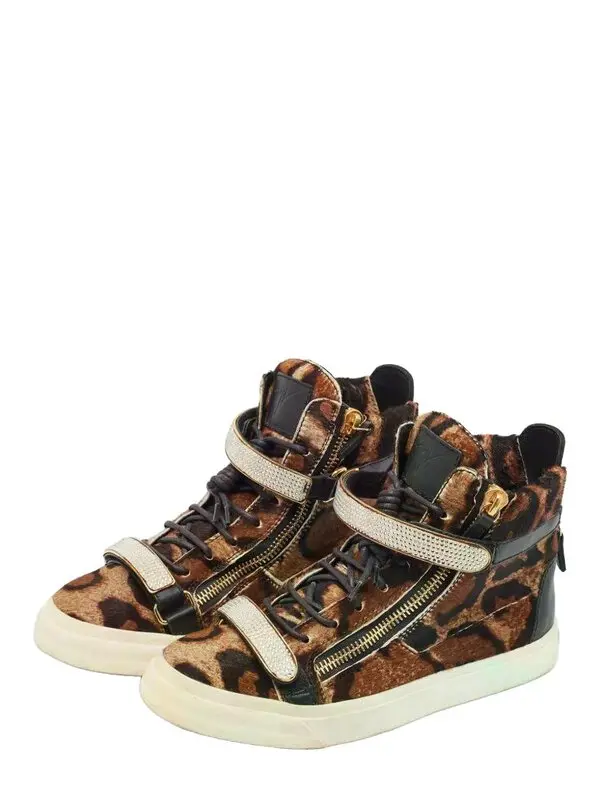 GIUSEPPE ZANOTTI Coby Crystal-embellished Leopard-print Calf Hair High Top Sneakers - Brown