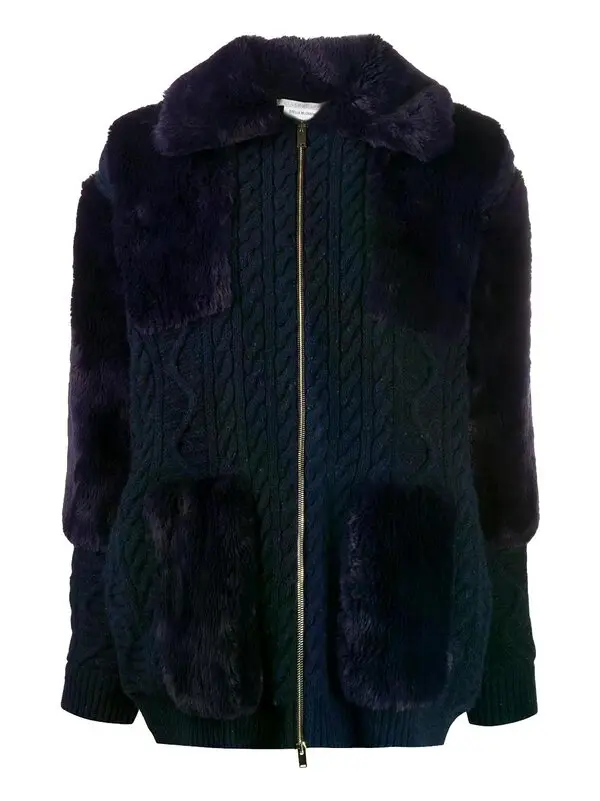 Stella McCartney Cable-knit Faux-fur Cardigan - Blue