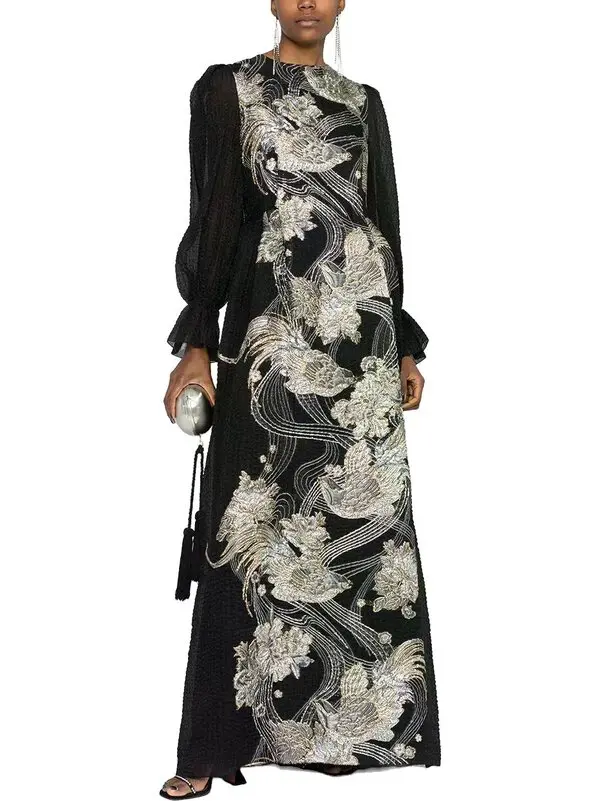 Alberta Ferretti Appliquéd Poet-sleeve Gown - Black