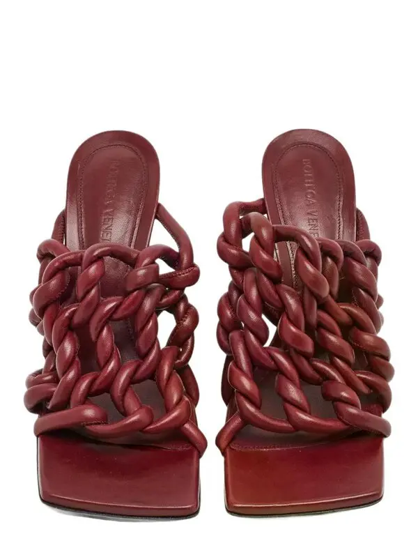 Bottega Veneta Burgundy Rope Detail Square Toe Stiletto Sandals - Red