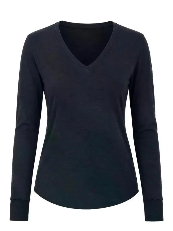 JUVIA Slub-texture V-neck Top - Blue