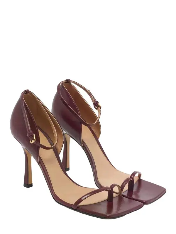 Bottega Veneta Burgundy Leather Square-toe Ankle-strap Stiletto Sandals - Red