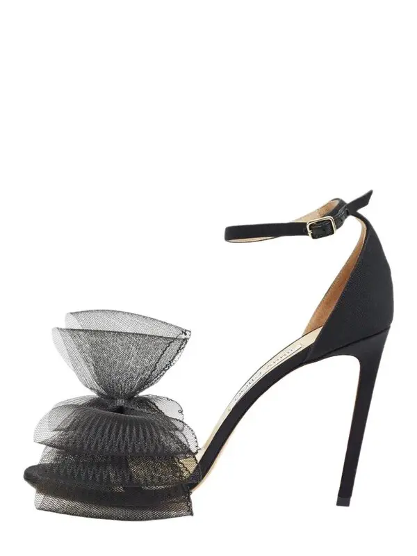 JIMMY CHOO Aveline Asymmetric Bow Sandals - Black