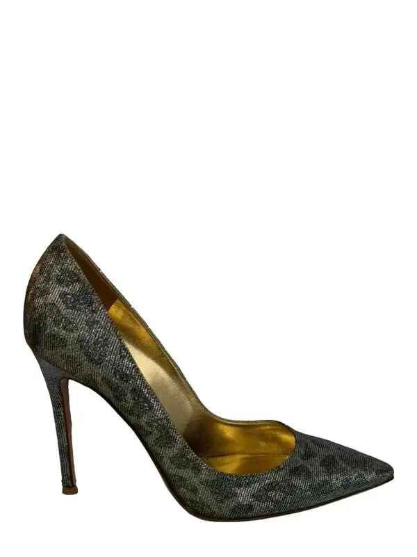 GIANVITO ROSSI Silver Glitter Leopard Print Pointed Toe Stiletto Heel Pumps - Grey