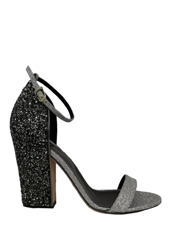 SERGIO ROSSI Glitter Block-heel Sandals - Silver