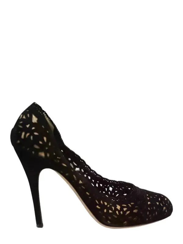 Valentino Garavani Suede Laser Cut Stiletto Pumps - Black
