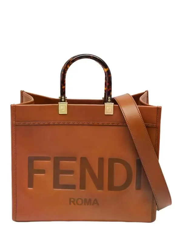 Fendi 2021 Medium Sunshine Tortoiseshell-handle Tote Bag - Brown