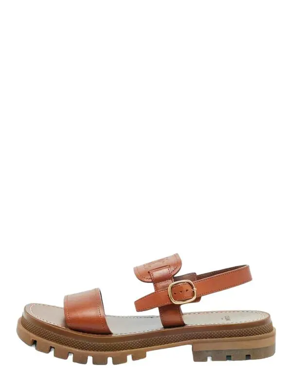Celine Triomphe Motif Chunky Slingback Sandals - Brown