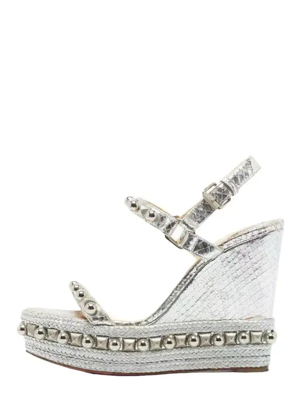 CHRISTIAN LOUBOUTIN Cataclou Snakeskin-embossed Wedge Sandals - Silver