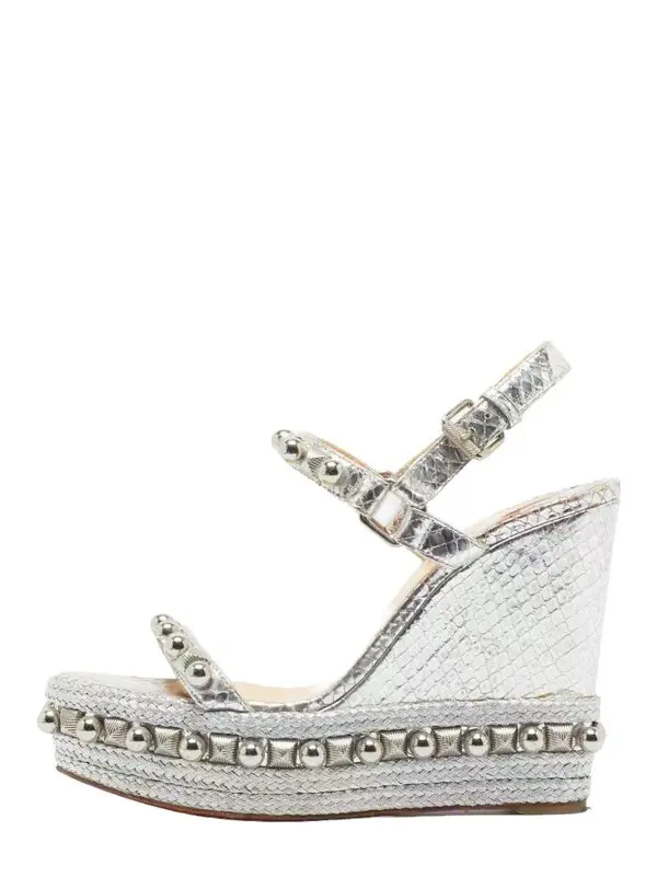 CHRISTIAN LOUBOUTIN Cataclou Snakeskin-embossed Wedge Sandals - Silver