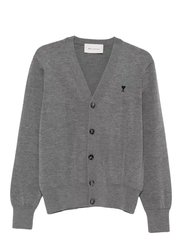 AMI Paris De Coeur V-neck Cardigan - Grey
