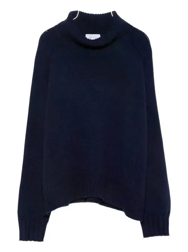 BEYOU Ribbed Knit Roll Neck Sweater - Blue