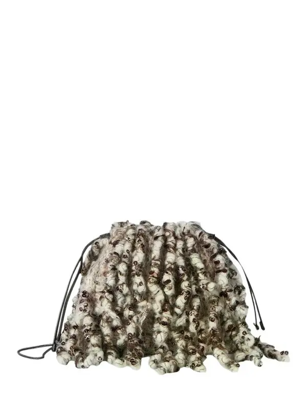 Brunello Cucinelli Dazzling Twist Embroidery Pouch Bag With Precious Chain - Neutrals