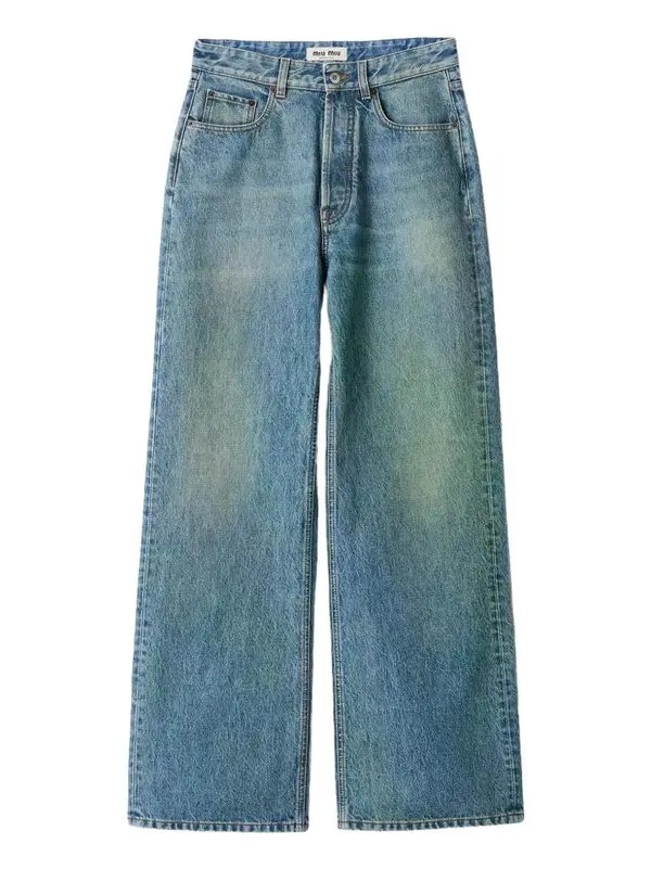 Miu Miu Palazzo Leg Washed Denim Jeans - Blue