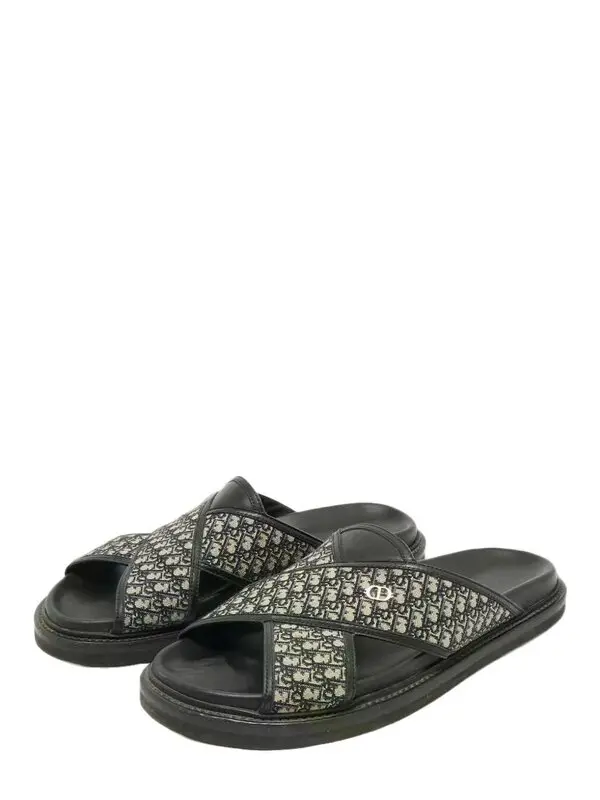 Dior Oblique Canvas Slide Sandals - Black