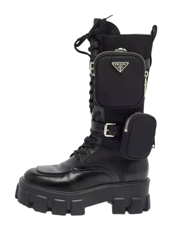 Prada Monolith Utility Combat Boots - Black