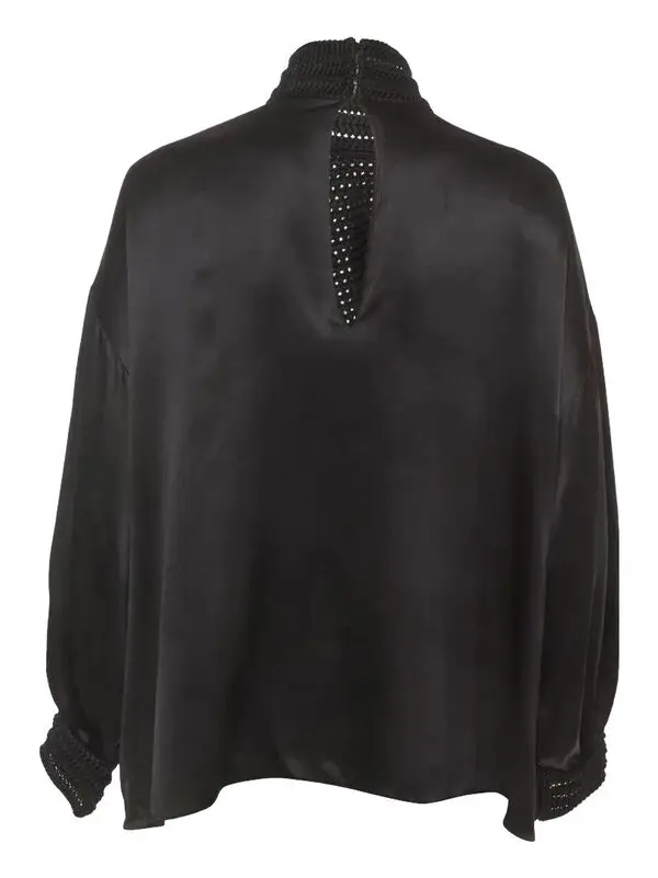 Fendi Smocked-neck Long-sleeve Blouse - Black