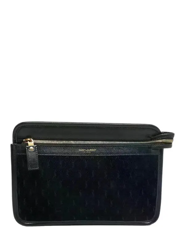 Saint Laurent Monogram Print Suede Pouch - Black