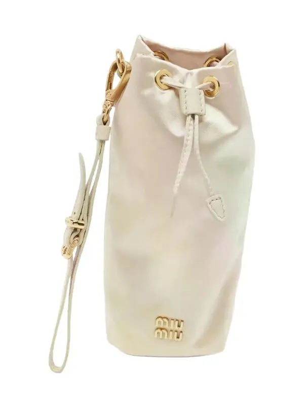 Miu Miu Satin Drawstring Pouch With Detachable Wrist Strap - Neutrals