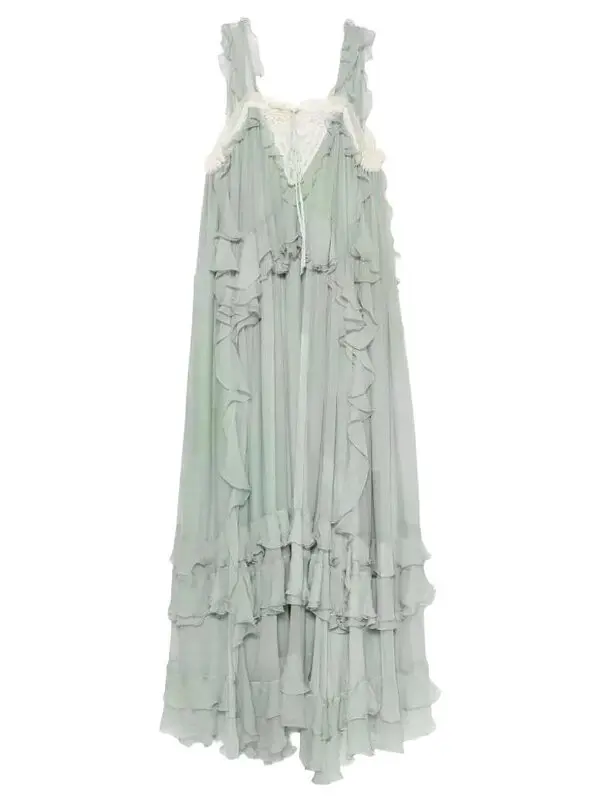 Chloé Ruffled Silk Maxi Dress - Green