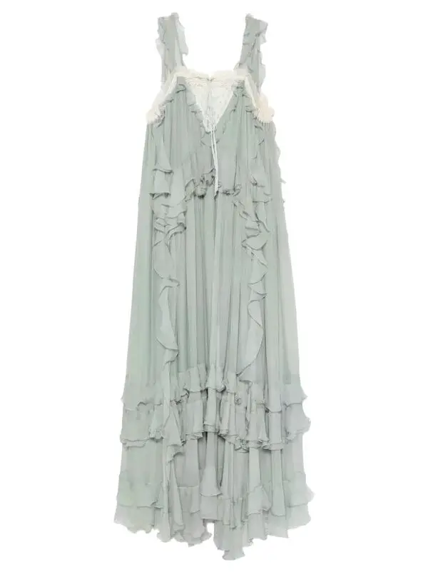 Chloé Ruffled Silk Maxi Dress - Green