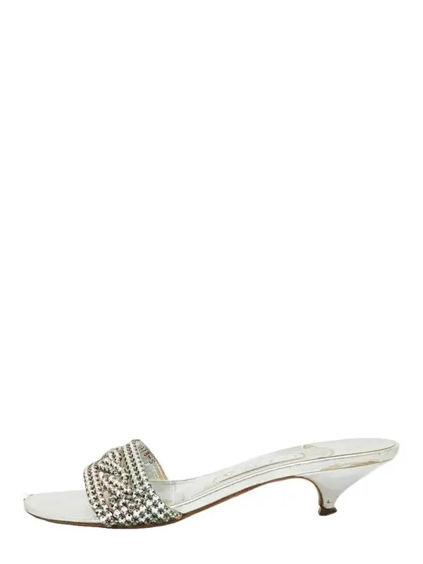GINA Crystal-embellished Leather Heeled Sandals - Silver