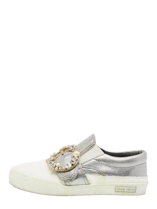 Miu Miu Crystal-embellished Slip-on Sneakers - Silver