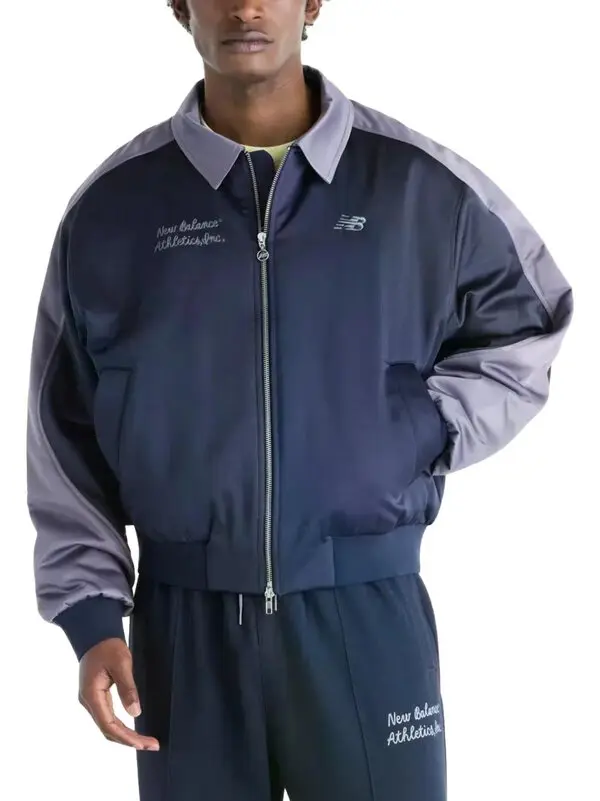 NEW BALANCE Sport Legacy Satin Stadium Jacket With Chainstitch Embroidery - Blue