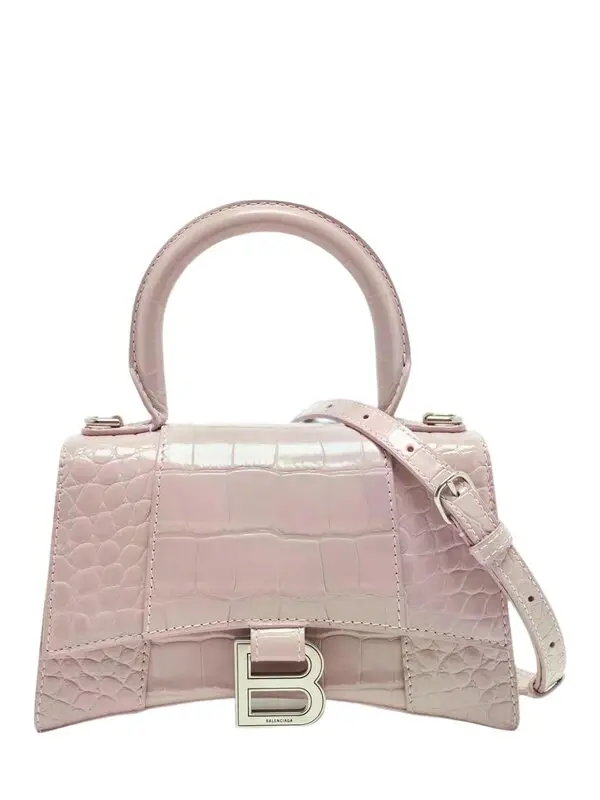Balenciaga Xs Hourglass Crocodile-embossed Handbag - Pink