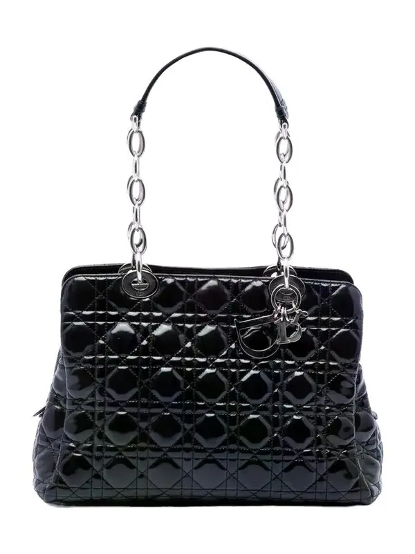 Dior Patent Cannage Lady Soft Shopping Tote Bag - Black