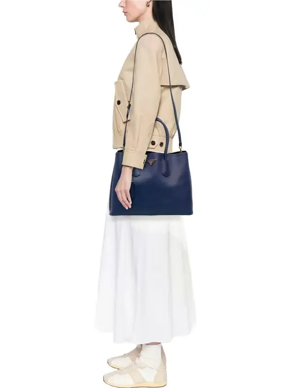 Prada 2013-2026 Large Saffiano Cuir Double Satchel - Blue