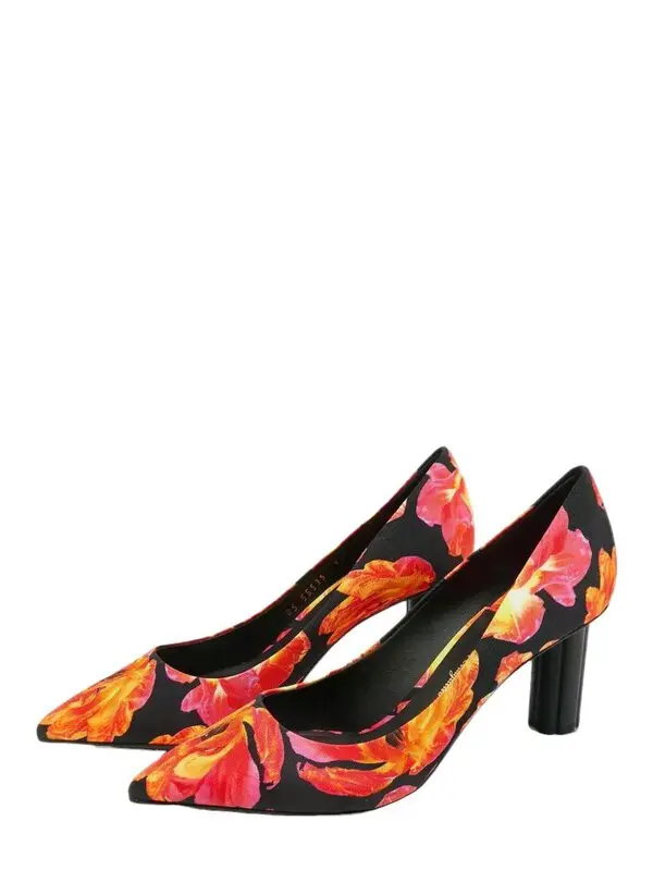 FERRAGAMO Badia Floral Print Pointed Toe Pumps - Black