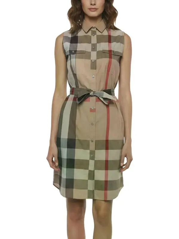 Burberry Plaid Sleeveless Mini Dress - Neutrals
