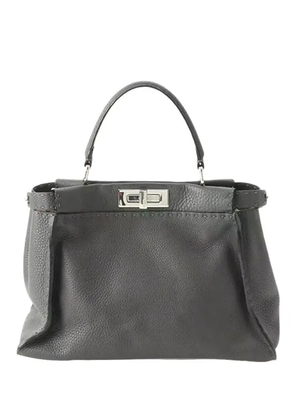 Fendi 2000-2010 Medium Leather Selleria Peekaboo Iconic Satchel - Grey