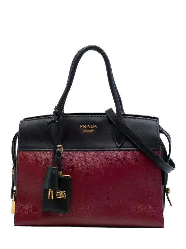 Prada 2010-2026 Saffiano And City Calf Esplanade Satchel - Red