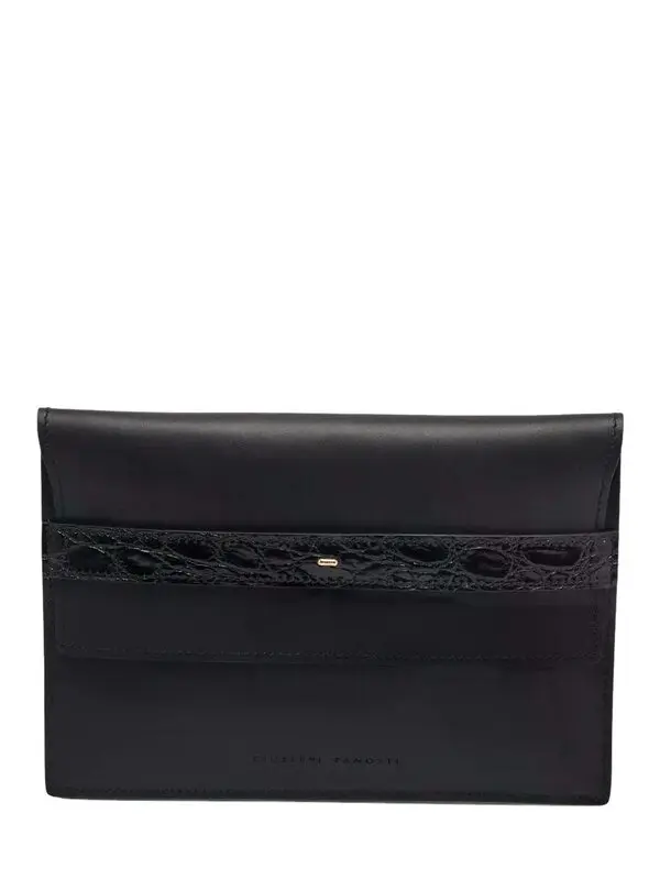 GIUSEPPE ZANOTTI Croc-embossed Flap Clutch Bag - Black