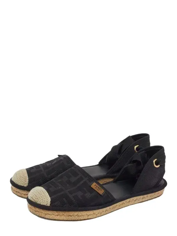 Fendi Embroidered Ff Ankle-wrap Espadrilles - Black