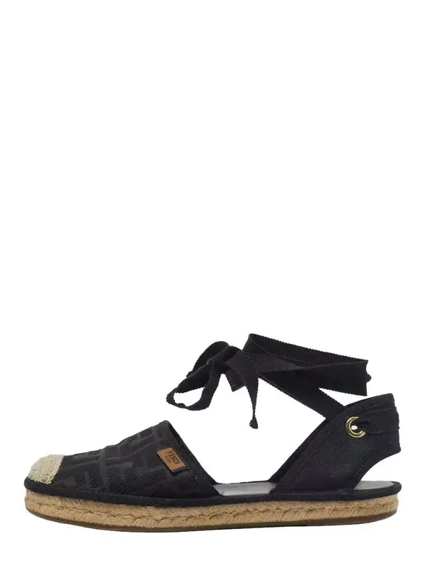 Fendi Embroidered Ff Ankle-wrap Espadrilles - Black