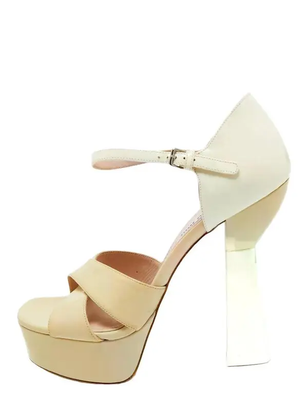 Miu Miu Patent Leather Criss-cross Platform Sandals - Neutrals