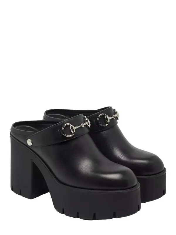Gucci Leather Horsebit Platform Mules - Black