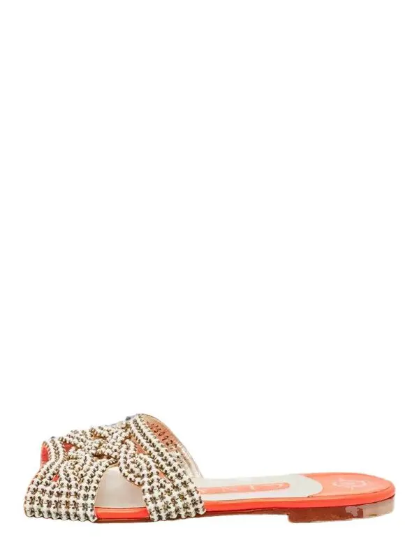 GINA Embellished Leather Flat Slides - Orange